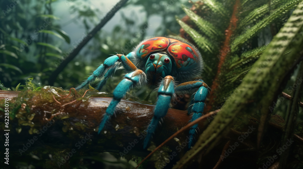 Huge tropical tarantula spider. Mutated furry monster in a safari park ...