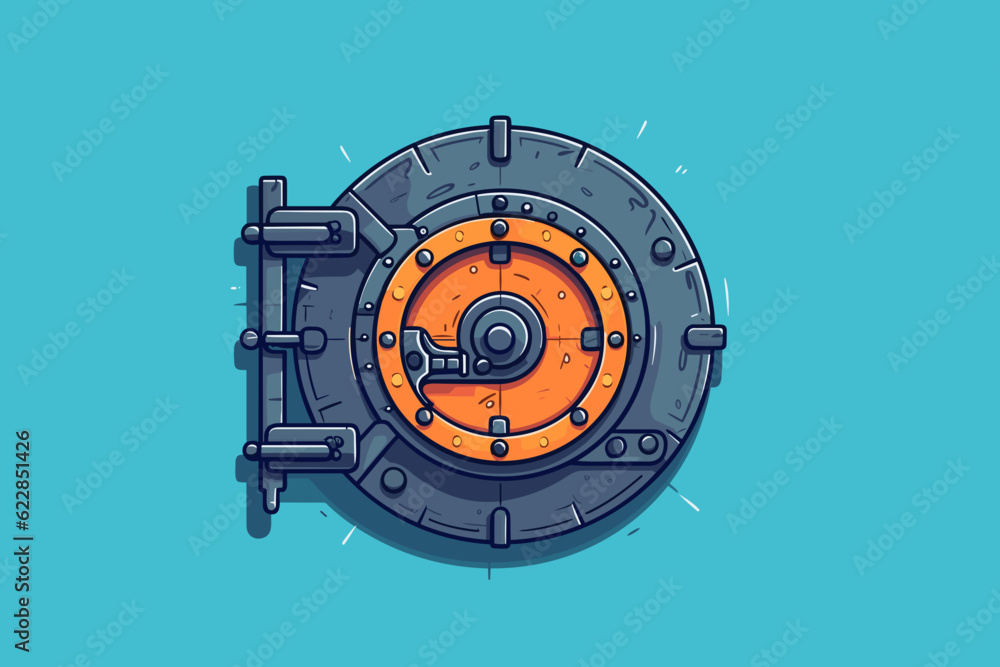Doodle inspired Vault door, cartoon sticker, sketch, vector ...