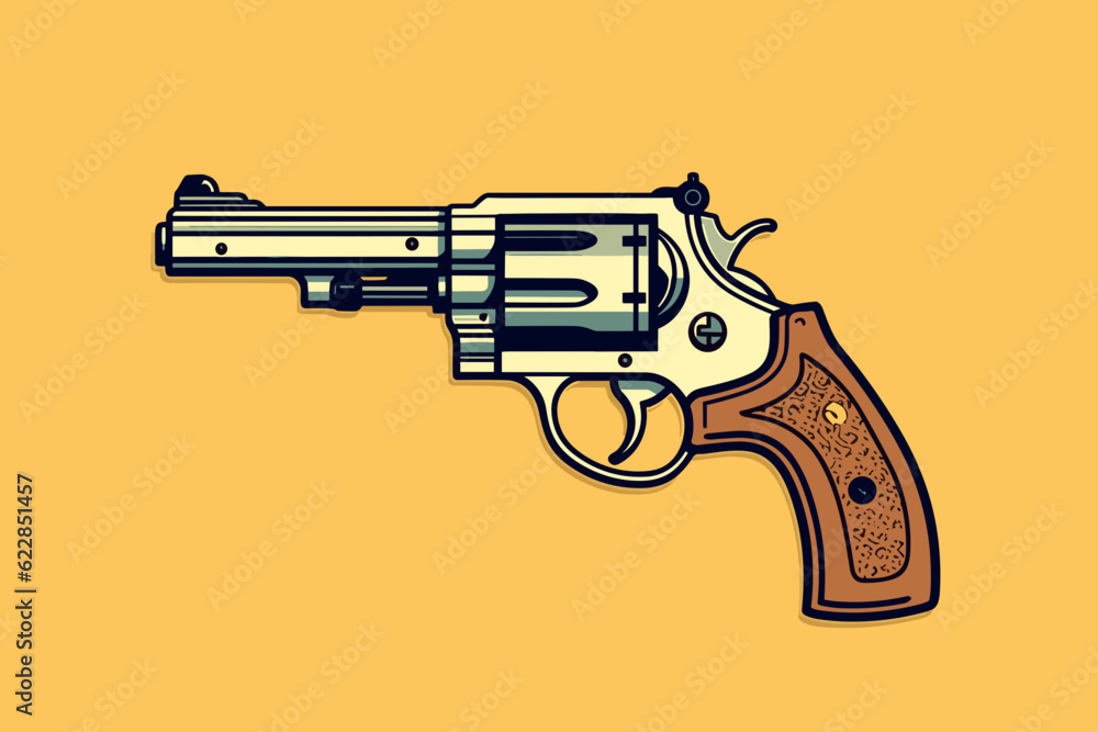 Doodle inspired Revolver, cartoon sticker, sketch, vector, Illustration ...