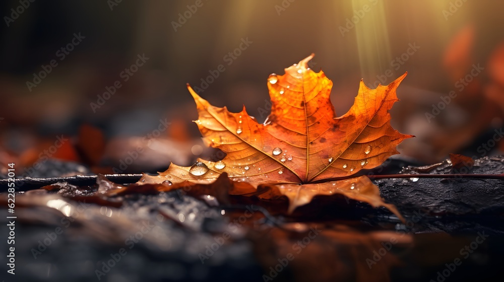Water Drop On Maple Leaf