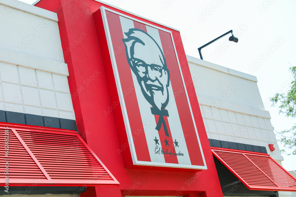 Providence, Rhode Island, USA, July 12, 2023, KFC restaurant sign ...