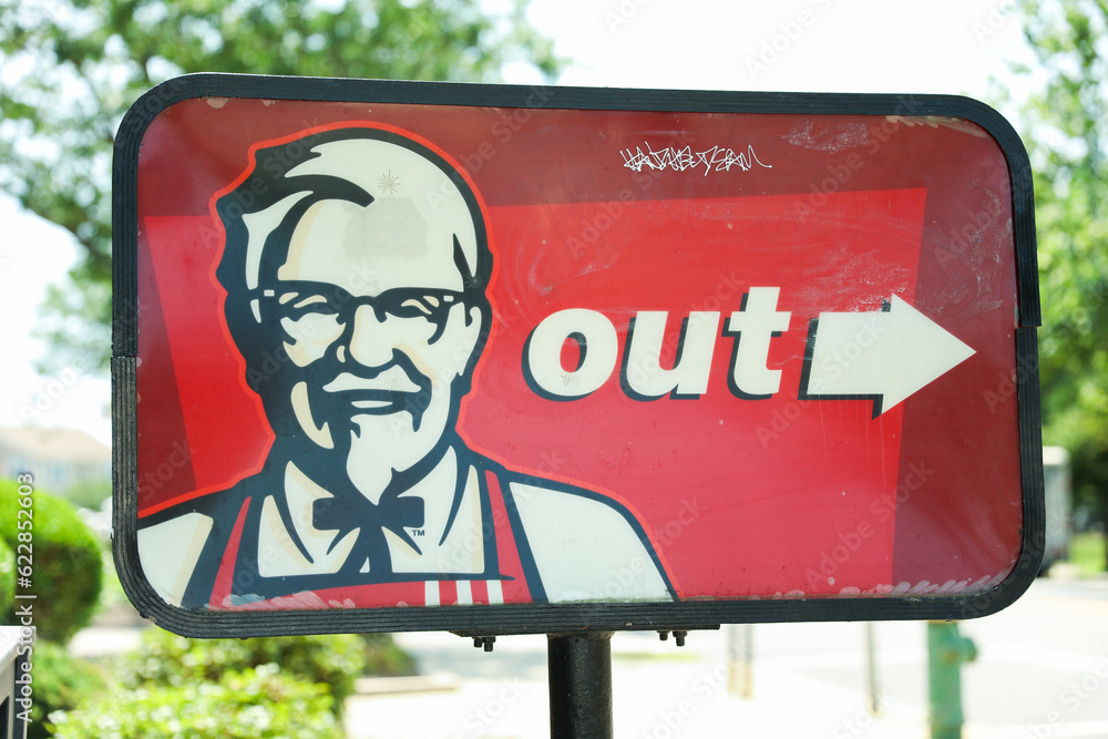Providence, Rhode Island, USA, July 12, 2023, KFC restaurant sign ...