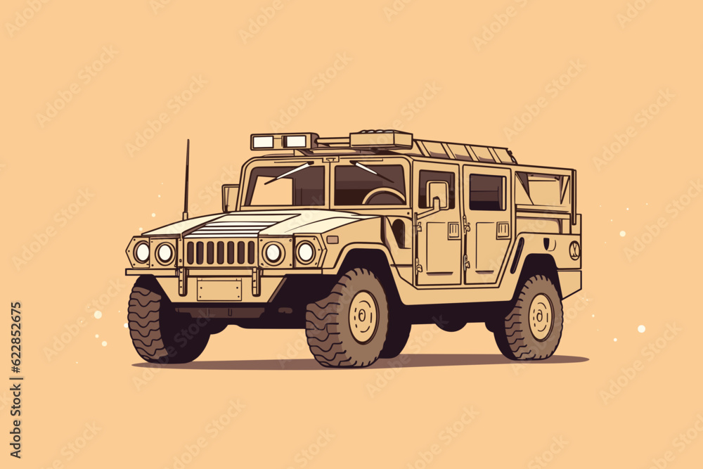 Doodle inspired Humvee, cartoon sticker, sketch, vector, Illustration ...