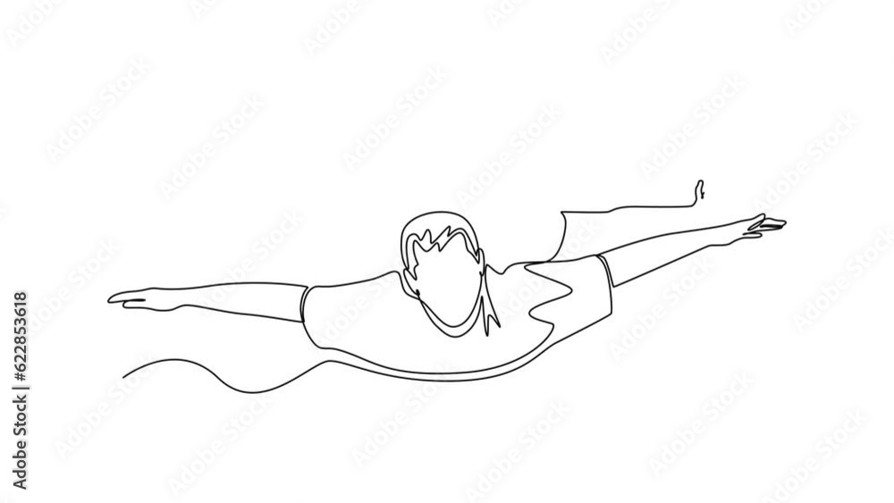 Self drawing animation of one single line draw Happy free people flying ...