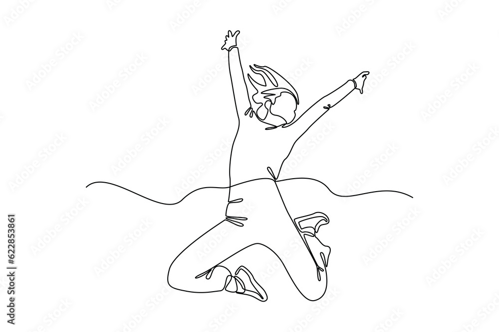 Single one line drawing Happy free people flying, floating and jumping ...