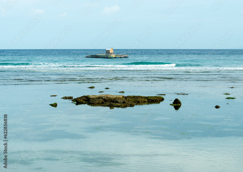 Fisherman's hut,floating out at sea on a bamboo platform,at Oslob,Cebu ...