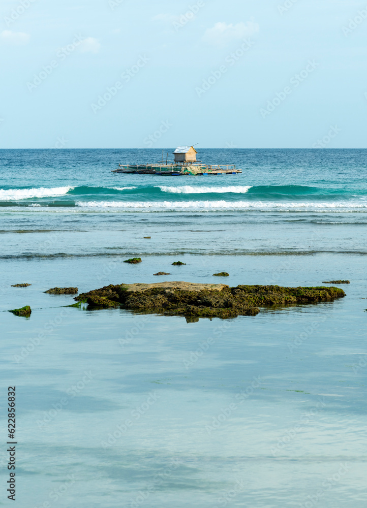 Fisherman's hut,floating out at sea on a bamboo platform,at Oslob,Cebu ...