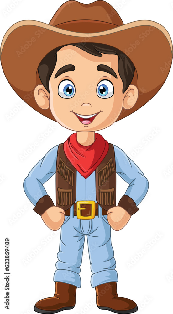 Cartoon happy cowboy on white background Stock Vector | Adobe Stock