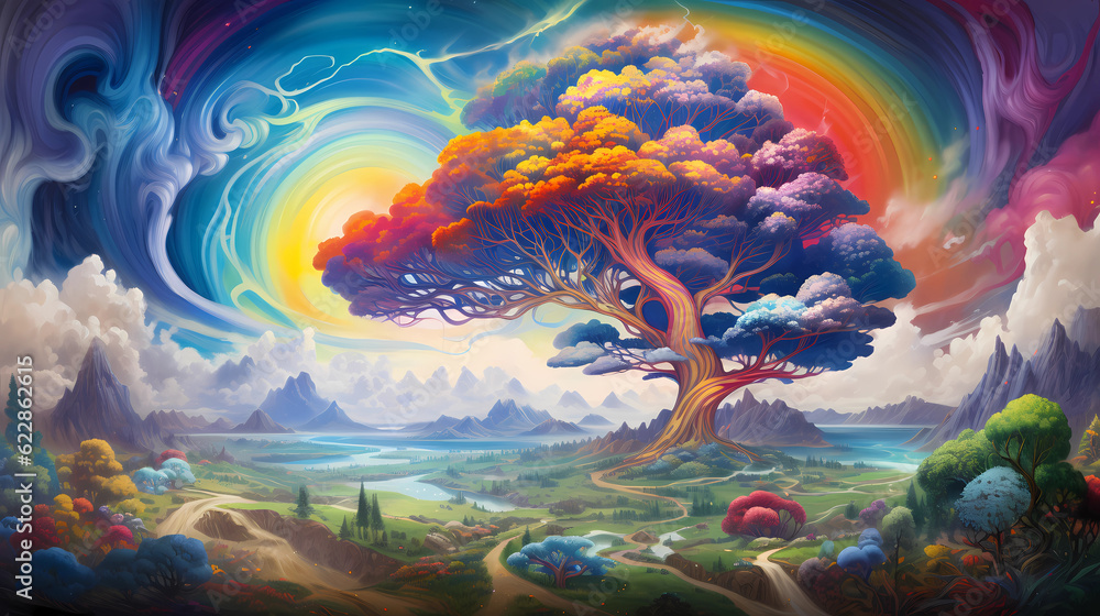 ai generated of a fantastical and colorful wonderland landscape that is ...