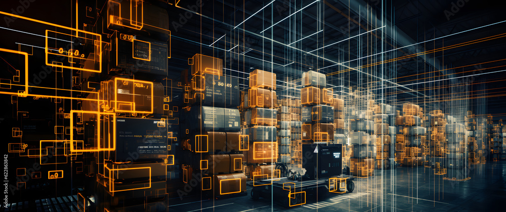 Futuristic Technology Retail Warehouse, a digital warehouse with ...