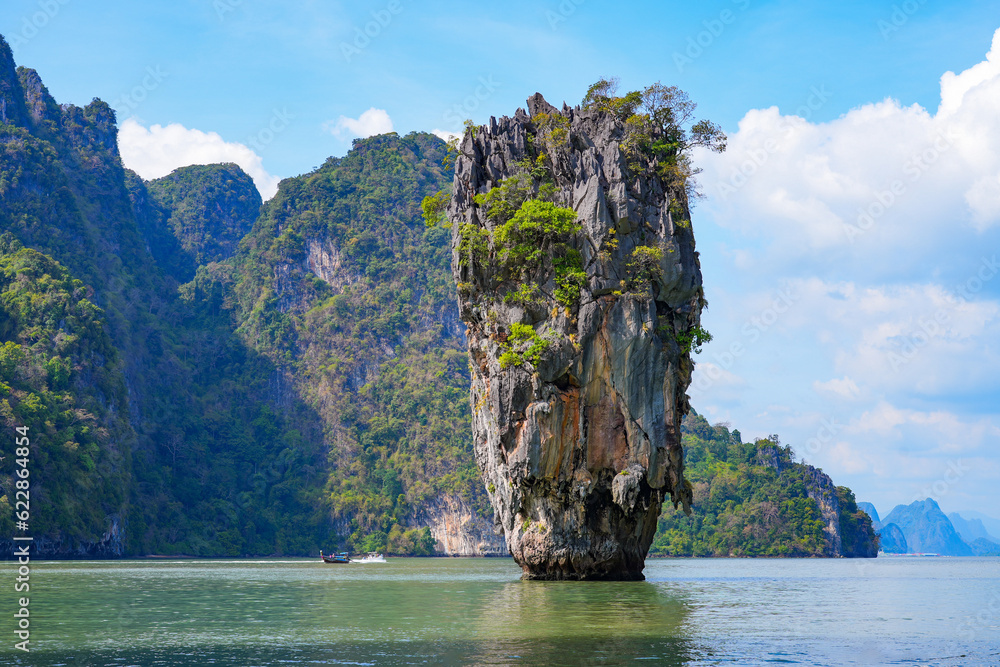 Ko Tapu, a limestone karst tower on James Bond Island in the Phang Nga ...