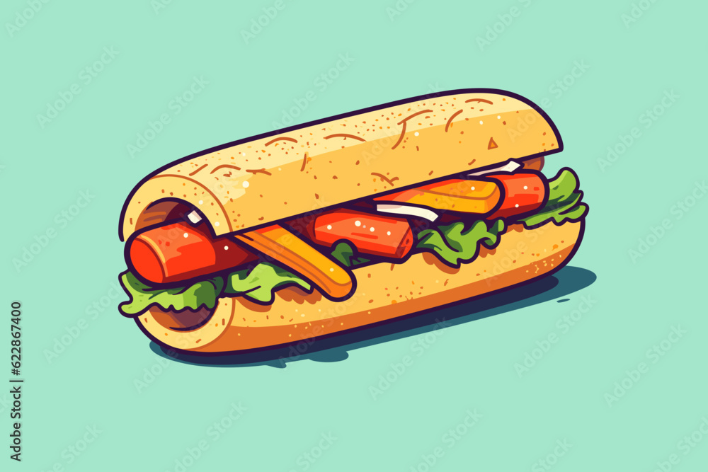 Vetor de Doodle inspired Banh mi, cartoon sticker, sketch, vector ...