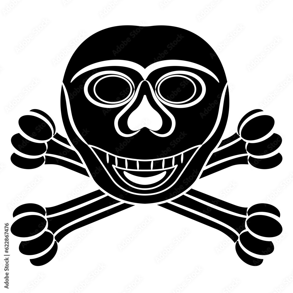 miling human skull and crossed bones. Jolly Roger. Pirate emblem. Black ...
