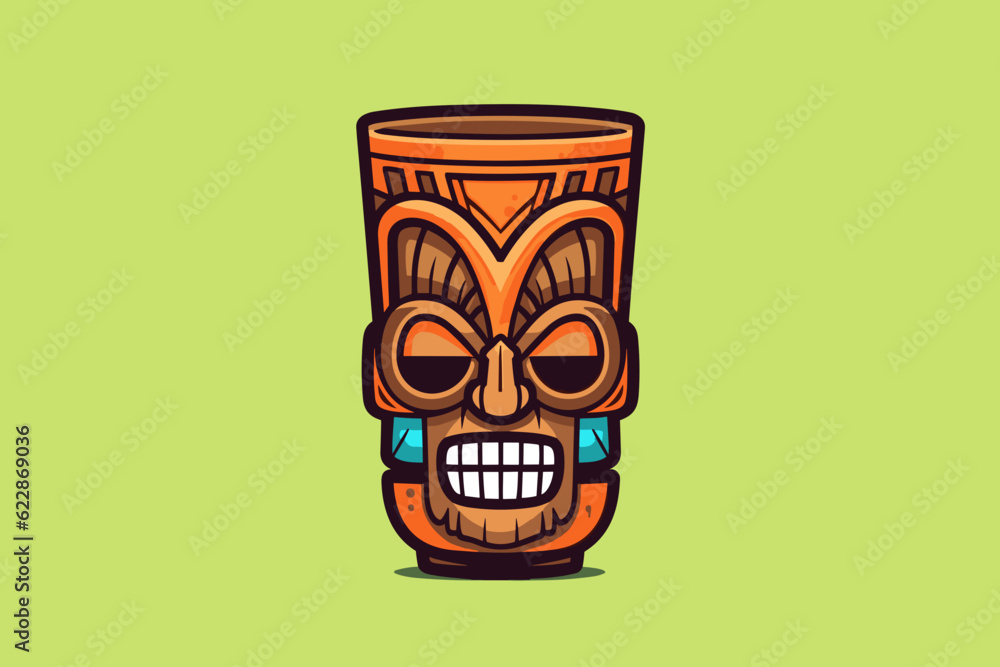 Doodle inspired Tiki mug, cartoon sticker, sketch, vector, Illustration ...