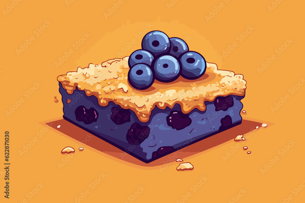Doodle inspired Blueberry crumble bar, cartoon sticker, sketch, vector ...