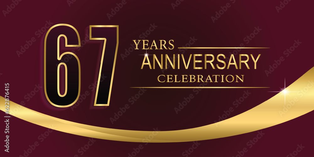 67th Year anniversary celebration background. Golden lettering and a ...