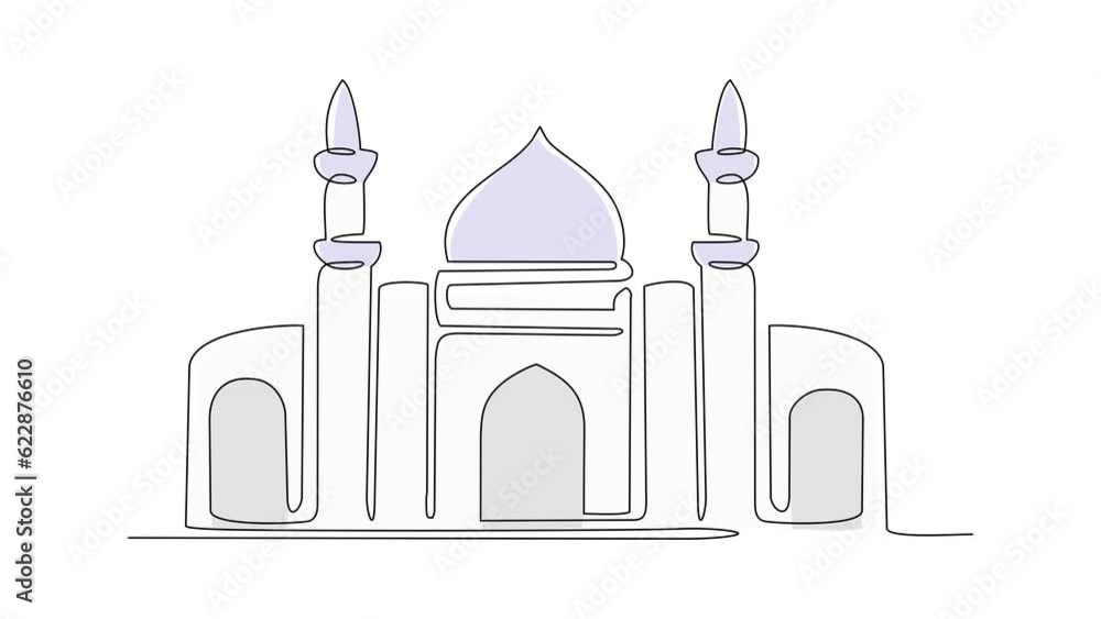 Animated self drawing of a mosque. Design of moslem place praying ...