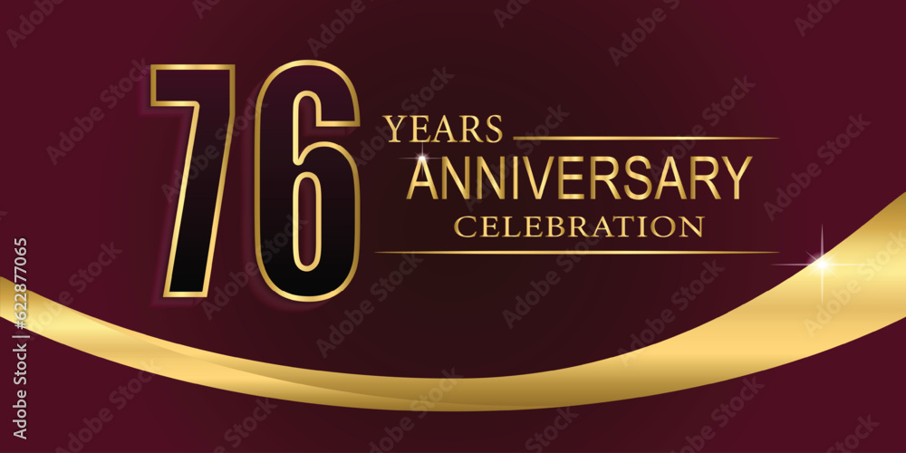 76th Year anniversary celebration background. Golden lettering and a ...