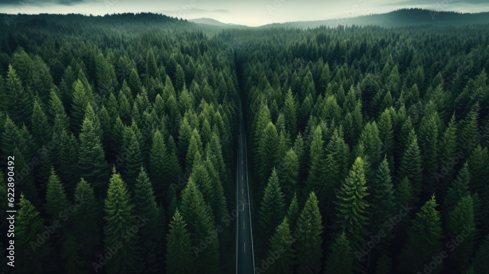 Top view of dark green forest landscape wallpaper art. Aerial nature ...