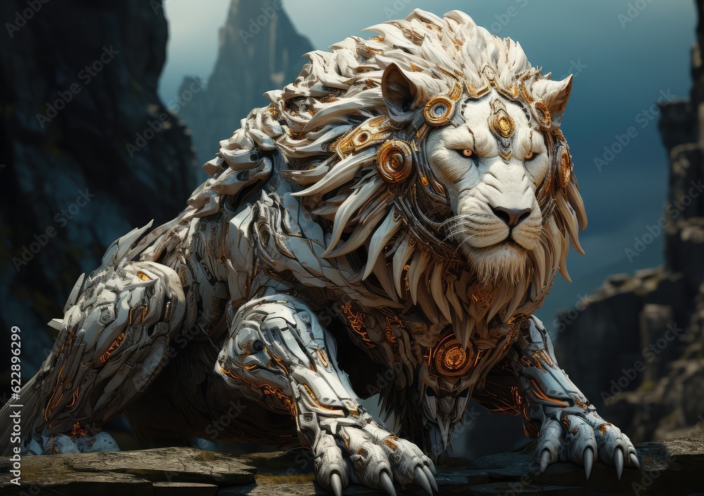 Ai Lion Cyborg in the style of baroque sci-fi. Stock Illustration ...