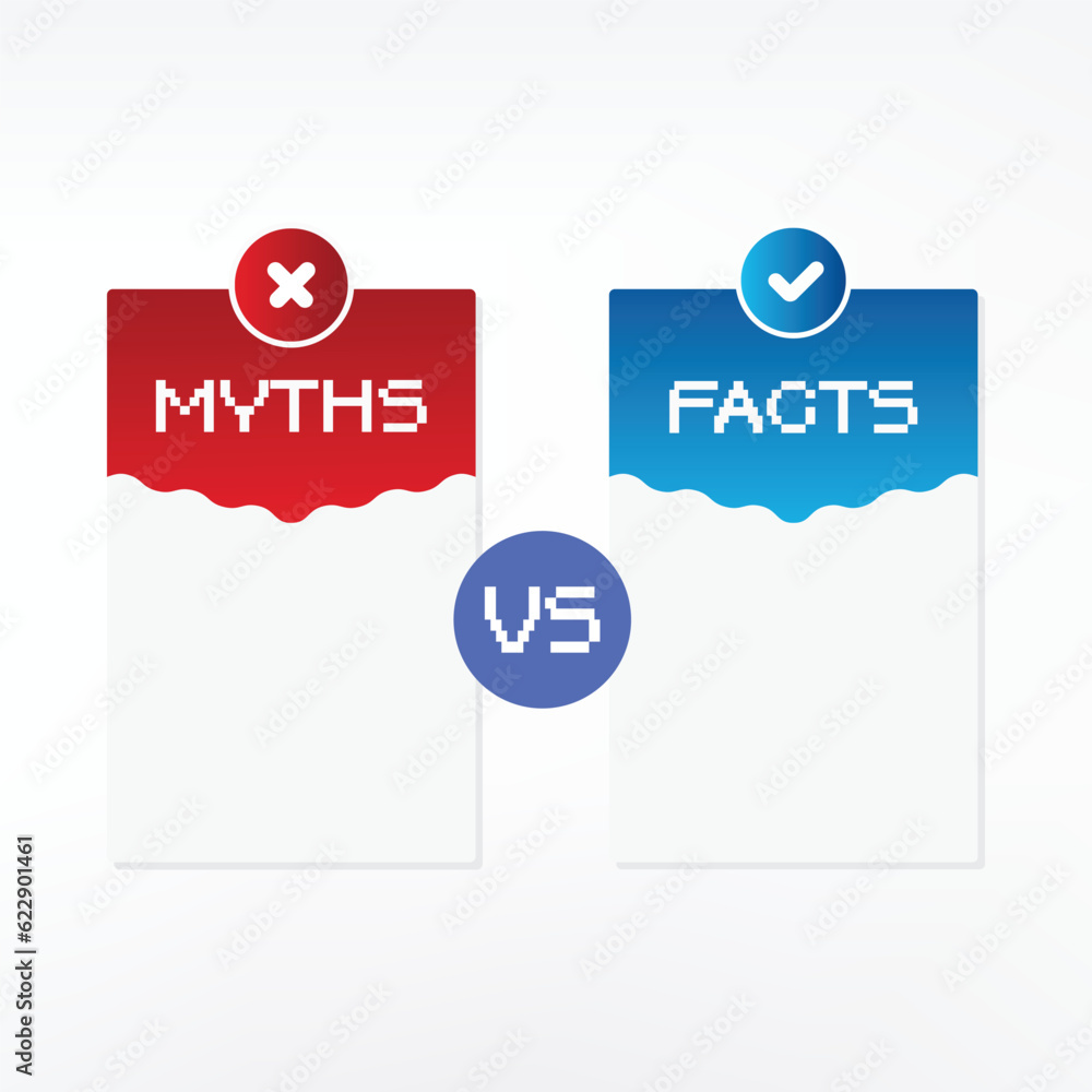 Facts VS myths. Concept of thorough fact-checking or easy comparison of ... Facts VS myths. Concept of thorough fact-checking or easy comparison of ...