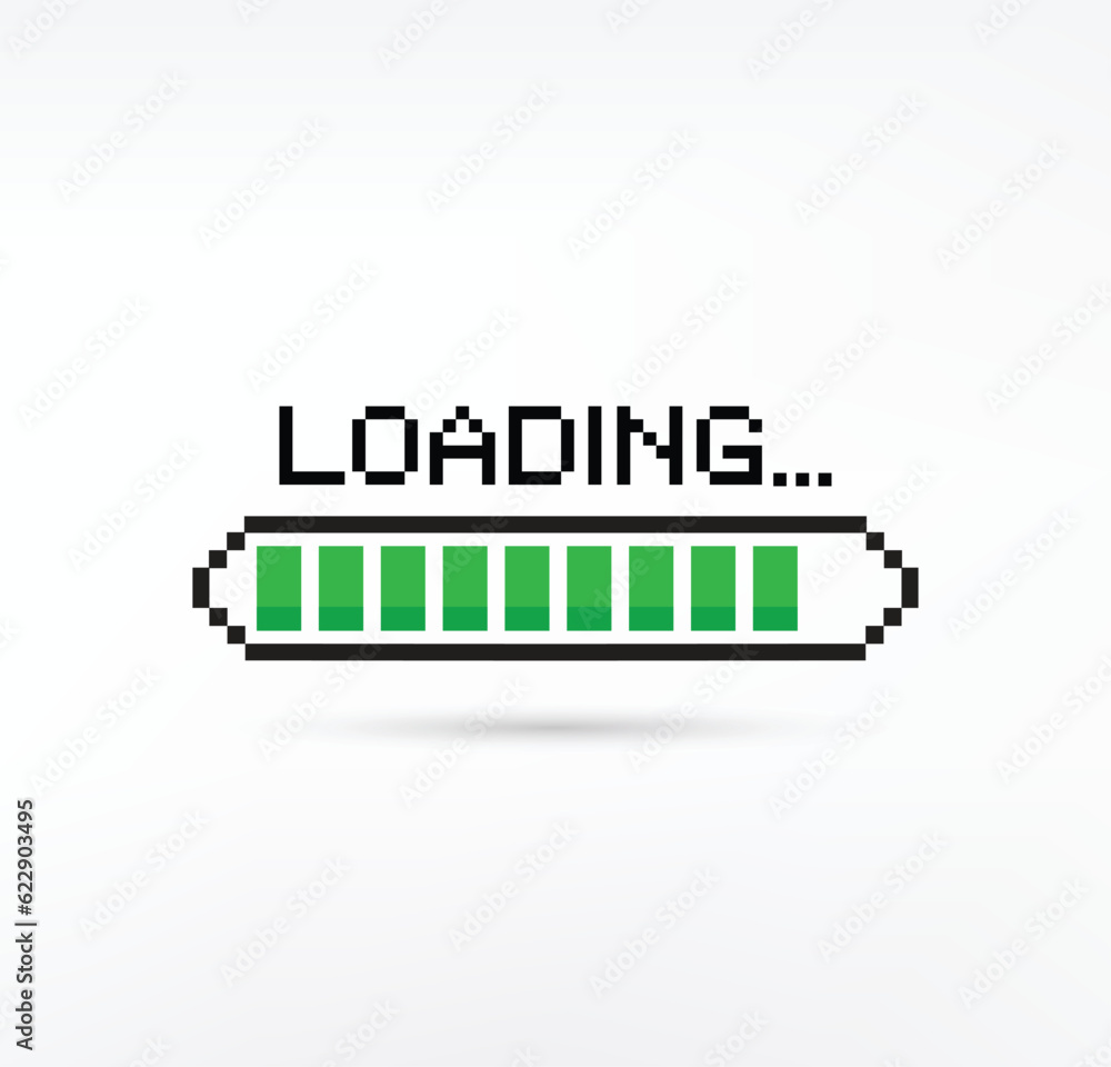 Pixel Art 8 Bit Loading Bar Concept Loading Or Installing Process On White Background Isolated