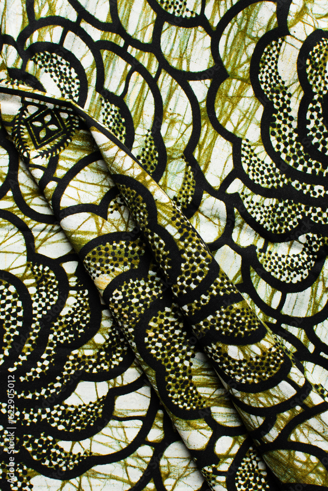 top view of green and white ankara fabric, flatlay of nigerian wax ...