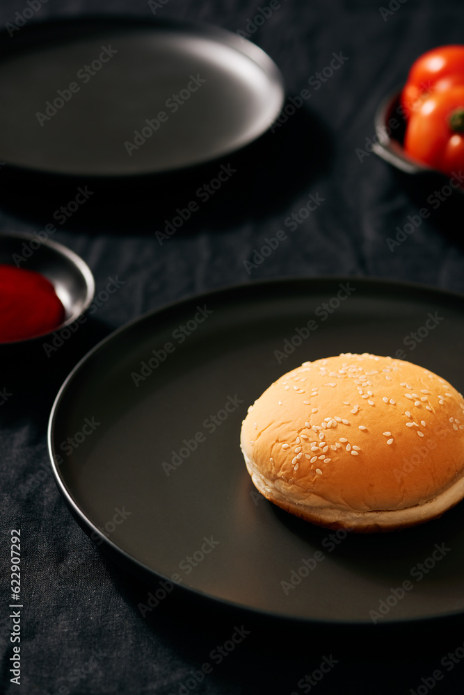 Process making of burger, step by step isolated on black background ...