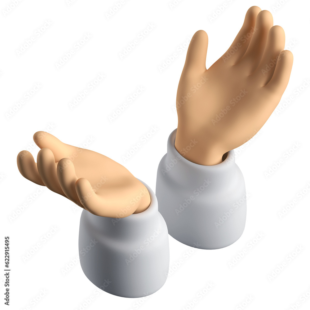 3D realistic cartoon hands with supporting, holding or praying gesture ...