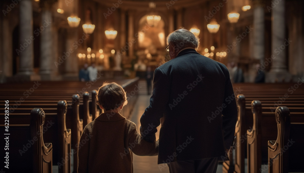 Father and son embracing, learning about Christianity generated by AI ...