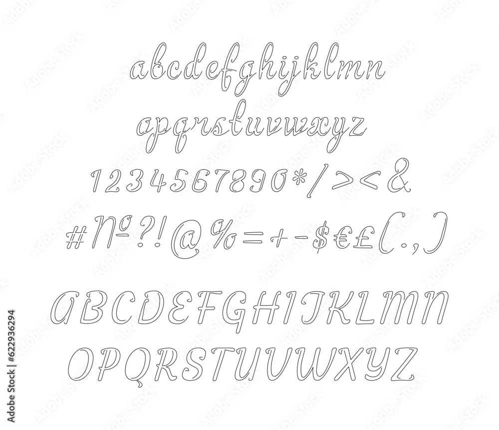 Handwritten line style alphabet set. Vector decorative typography ...