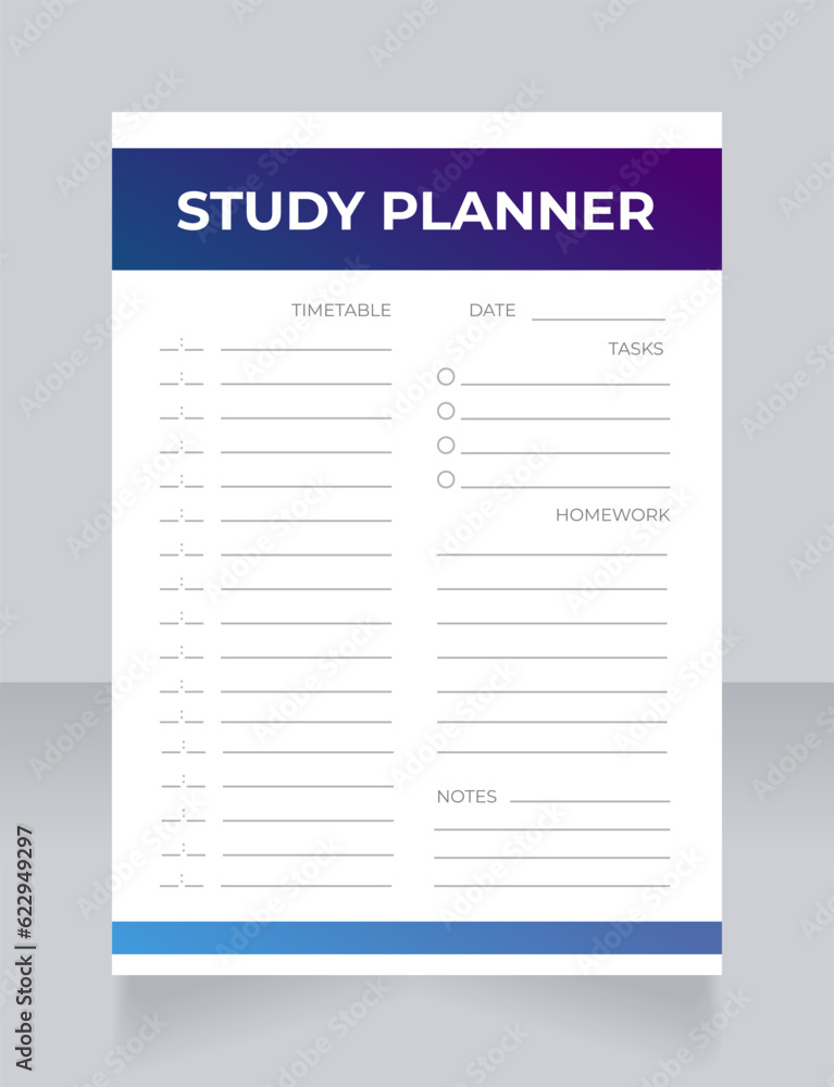 Study planner worksheet design template. School homework. Printable ...