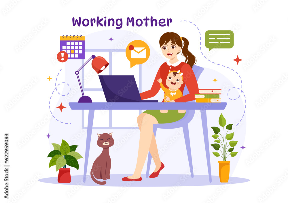 Working Mother Vector Illustration with Mothers who does Work and Takes ...