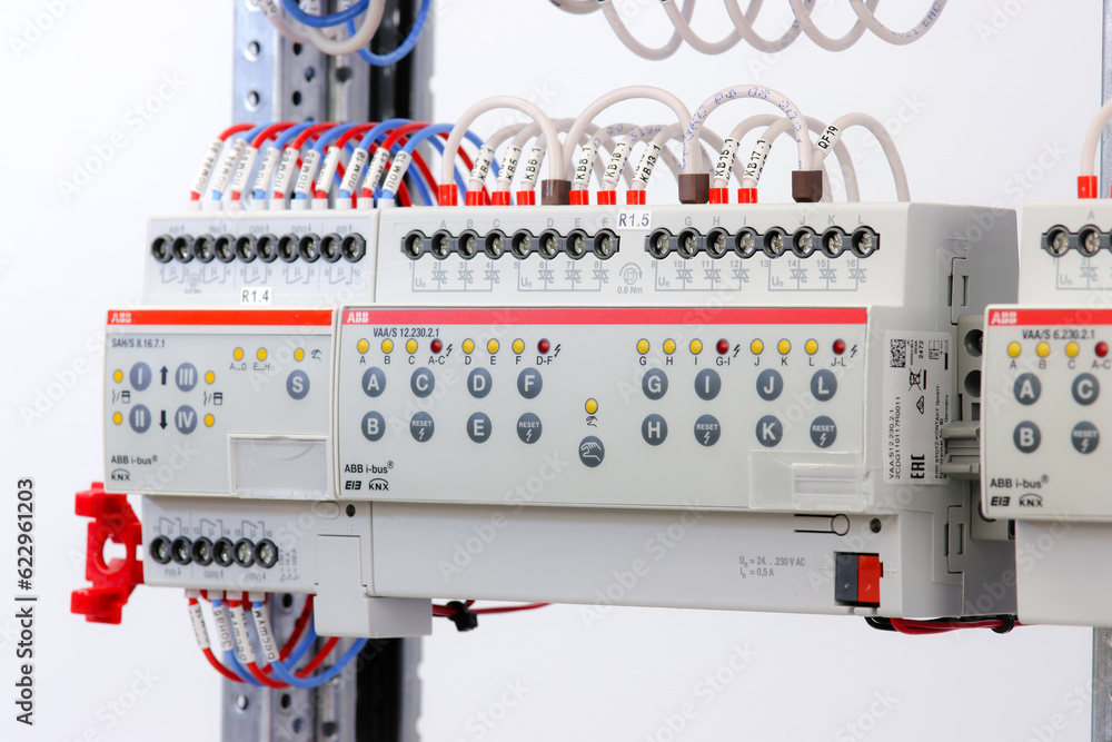 A relay module from ABB for controlling loads via the KNX data bus in ...