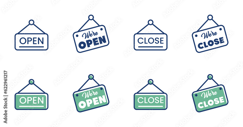 open and closed signs hanging icon vector welcome sign for store market ...