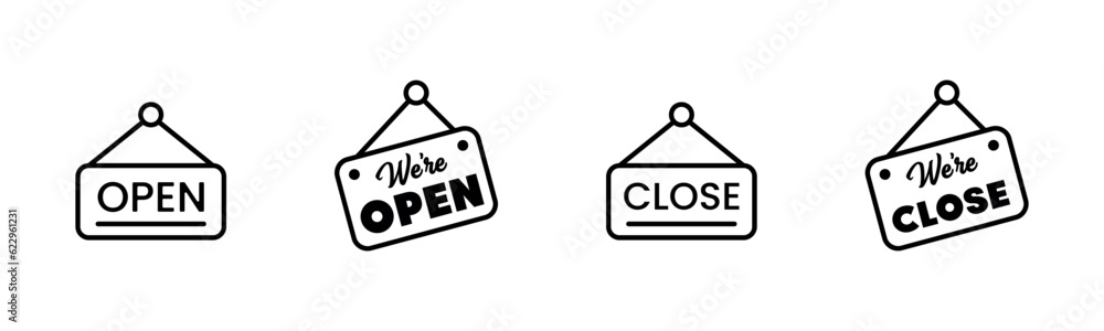 open and closed signs hanging icon vector door welcome sign for store ...