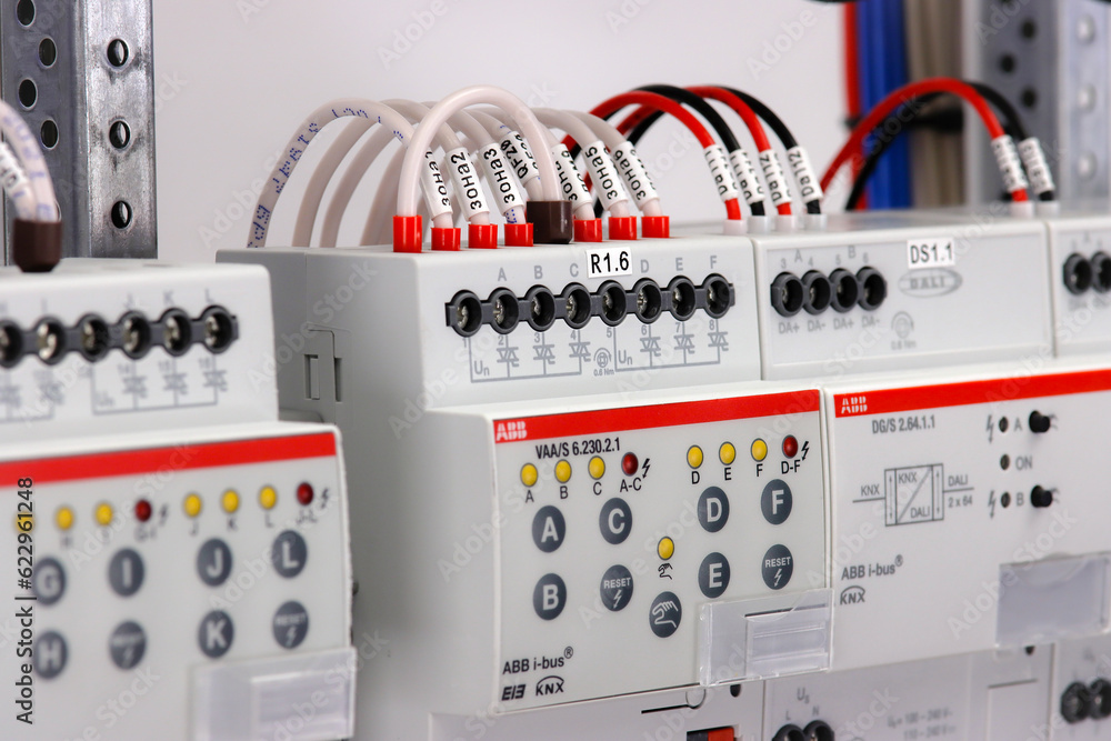 A relay module from ABB for controlling loads via the KNX data bus in ...