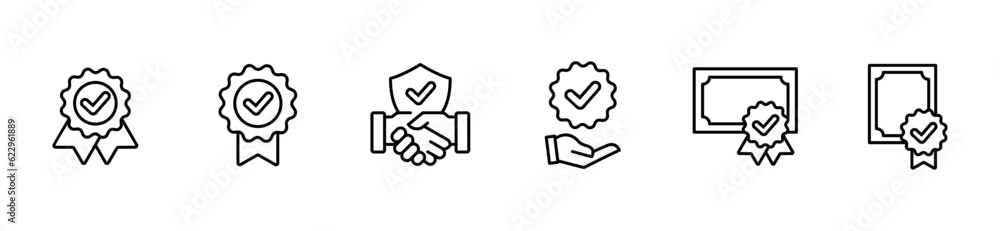 verification approved line icon set check mark agreement warranty badge ...