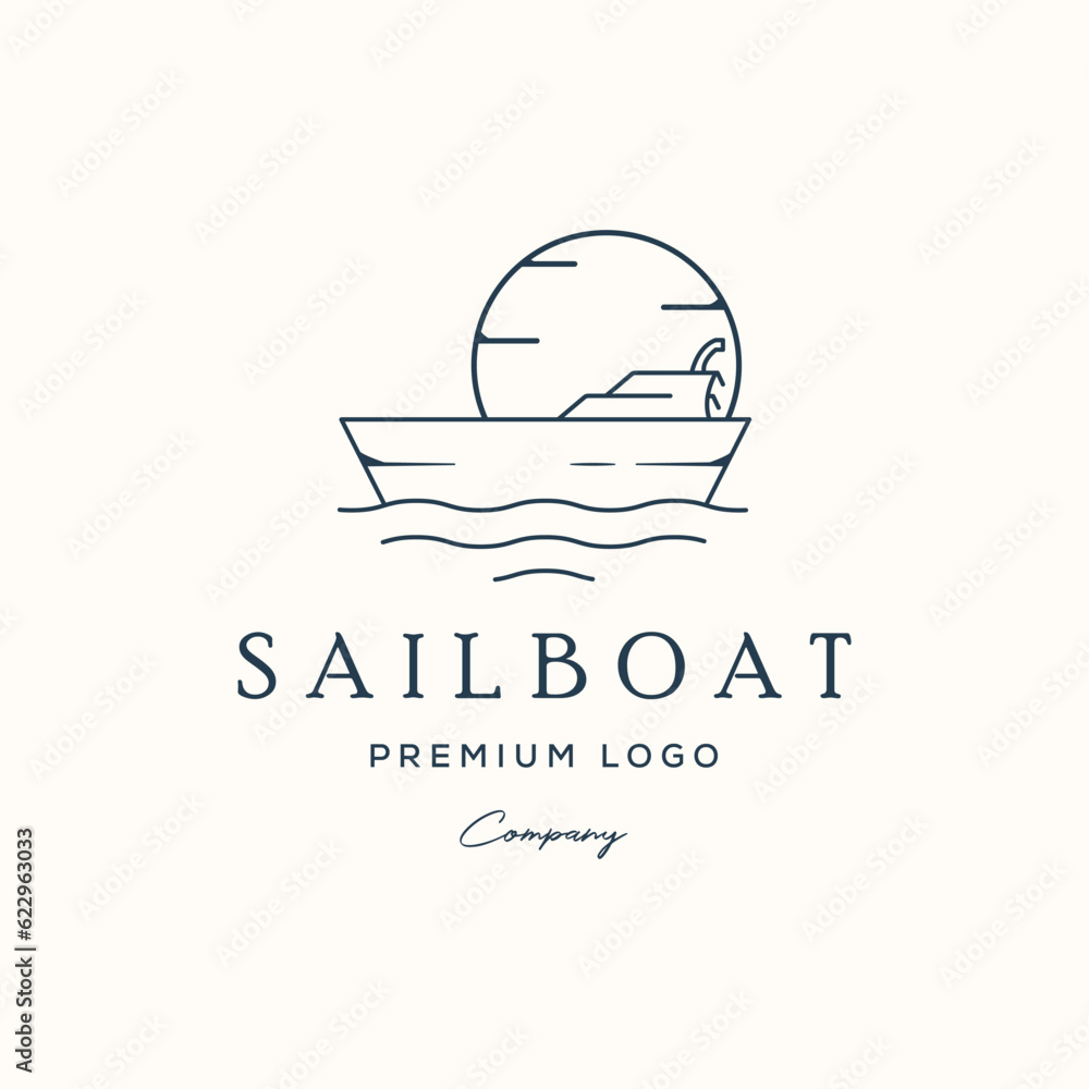 ship boat line art logo vector minimalist illustration design, sailing ...