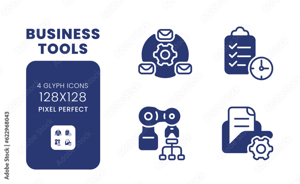 Business tools black solid desktop icons pack. Enterprise development ...