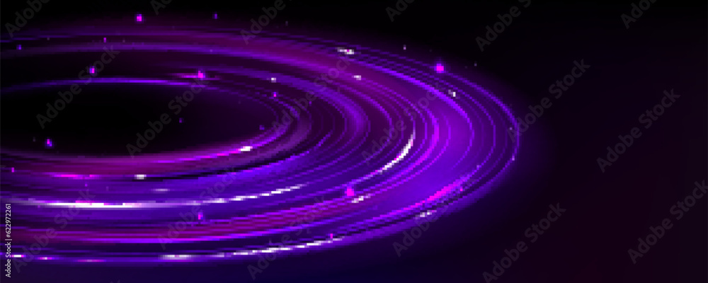 Purple planet ring with neon light digital technology background. Space ...
