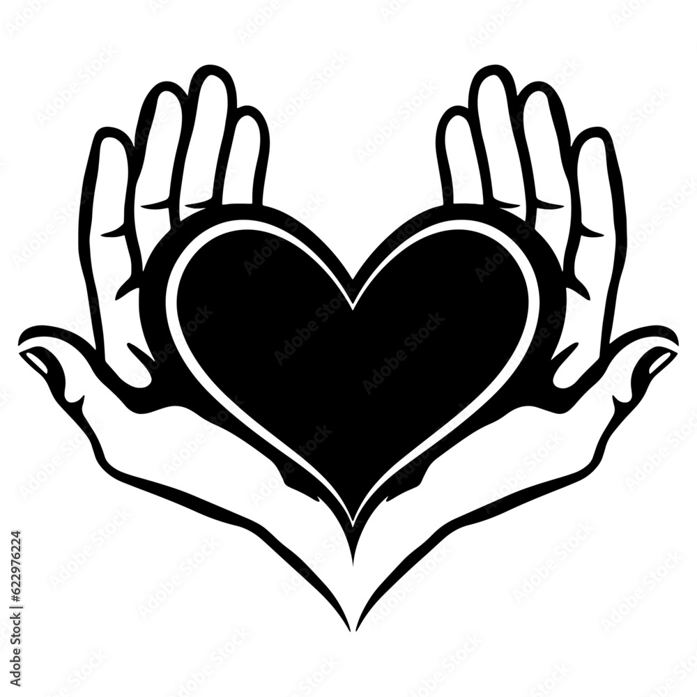 Hands holding heart, vector art, isolated on white background , vector ...
