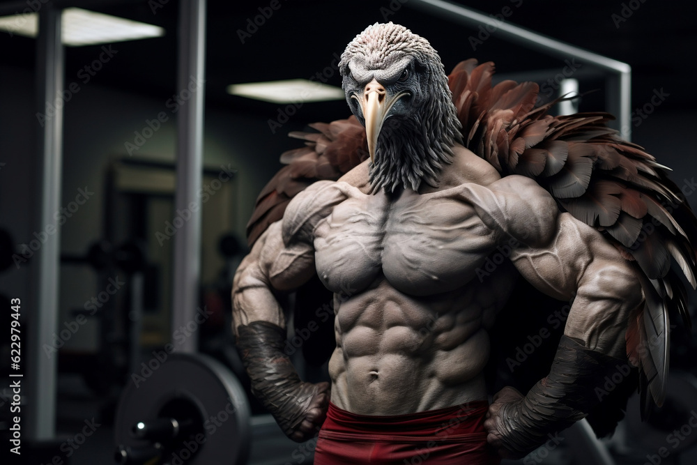 fit Turkey standing at the gym, Fit Turkey flexing at the gym in active ...
