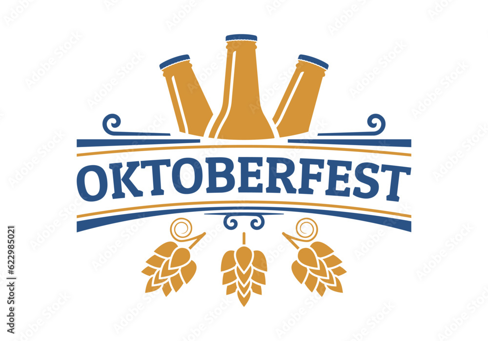 Oktoberfest logo or label with beer bottles. Bavarian festival vintage ...