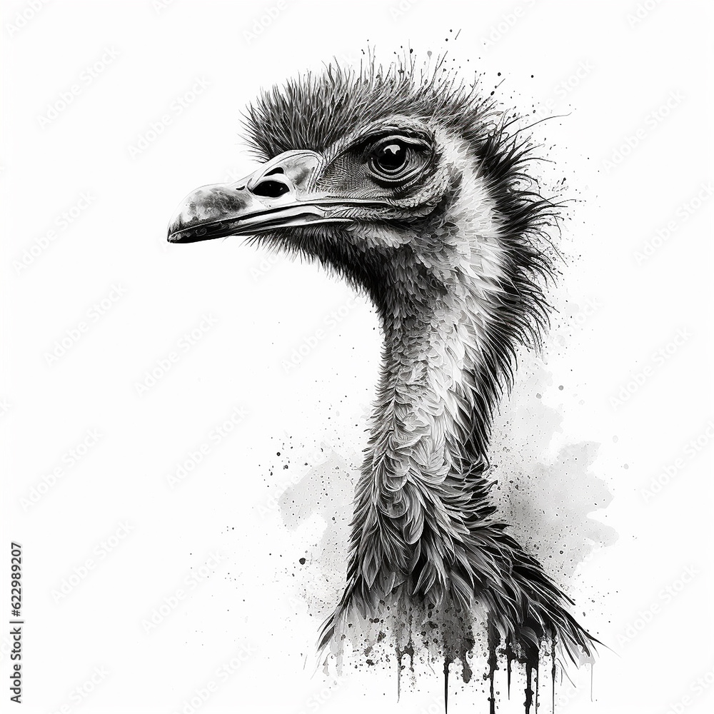 Ostrich sketch art illustration white background image Ai generated art ...
