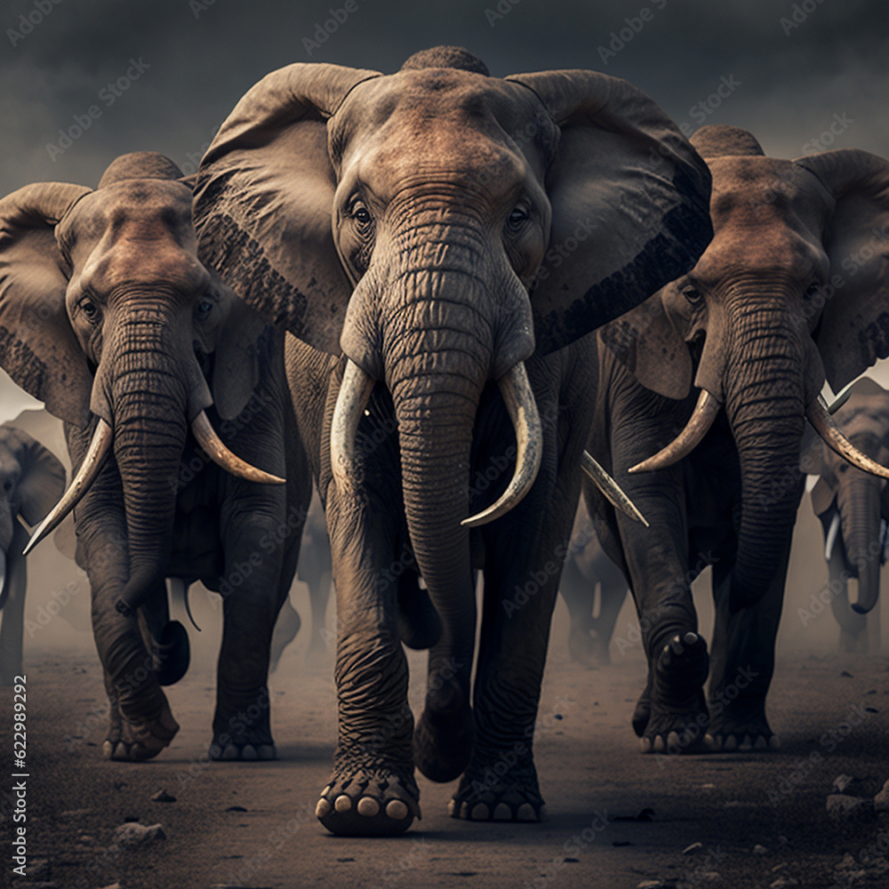 Realistic angry elephants digital art wallpaper image Ai generated art ...
