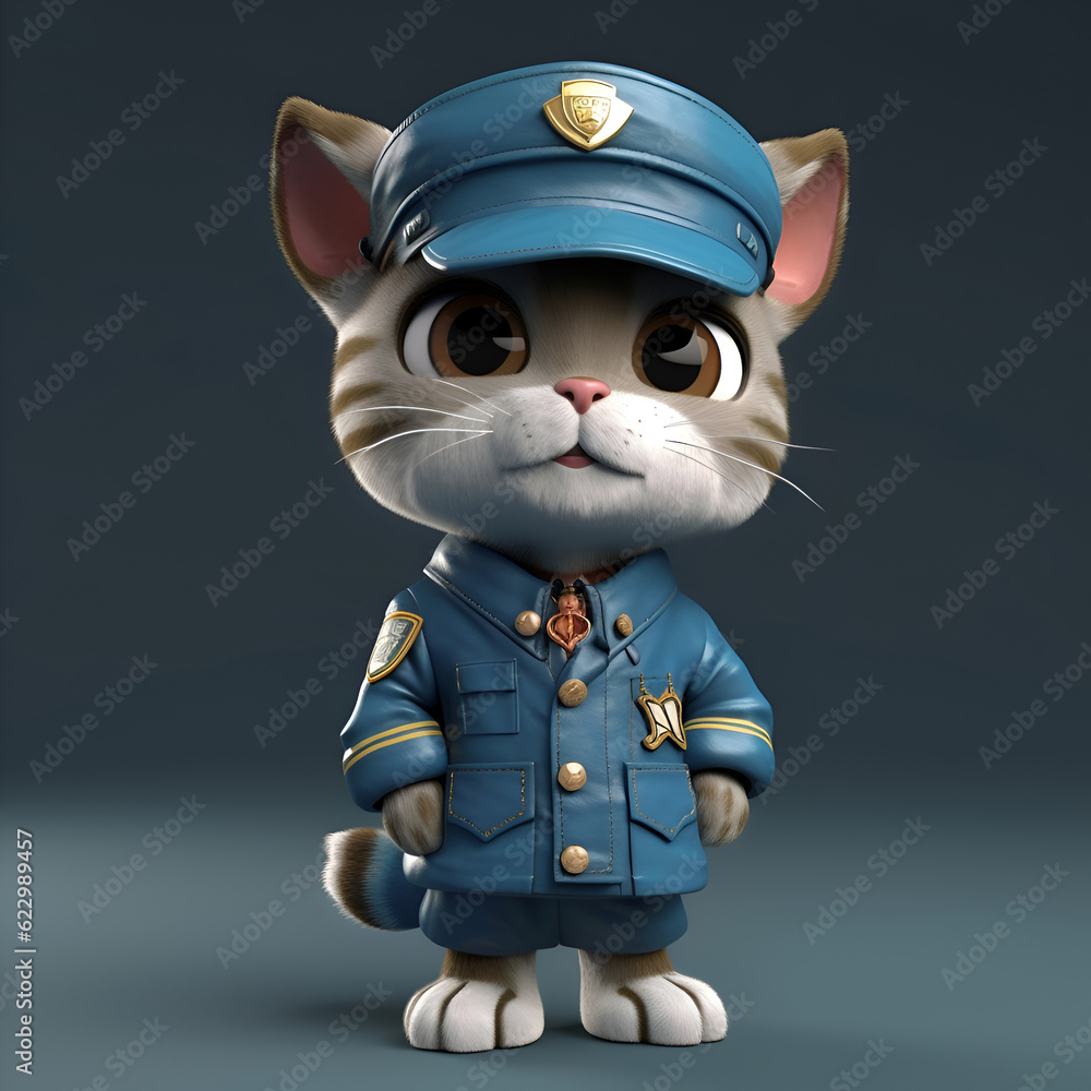 Cartoon cat police officer in blue uniform - 3D Illustration Stock ...