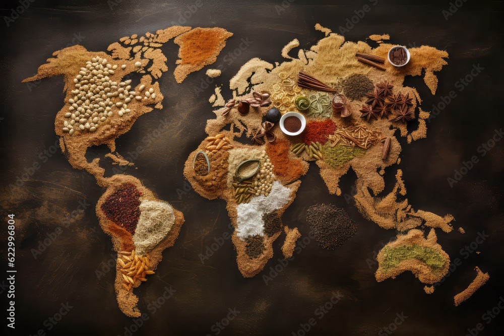 Spices Map, a World Map Made of Seasonings, Abstract Generative AI ...