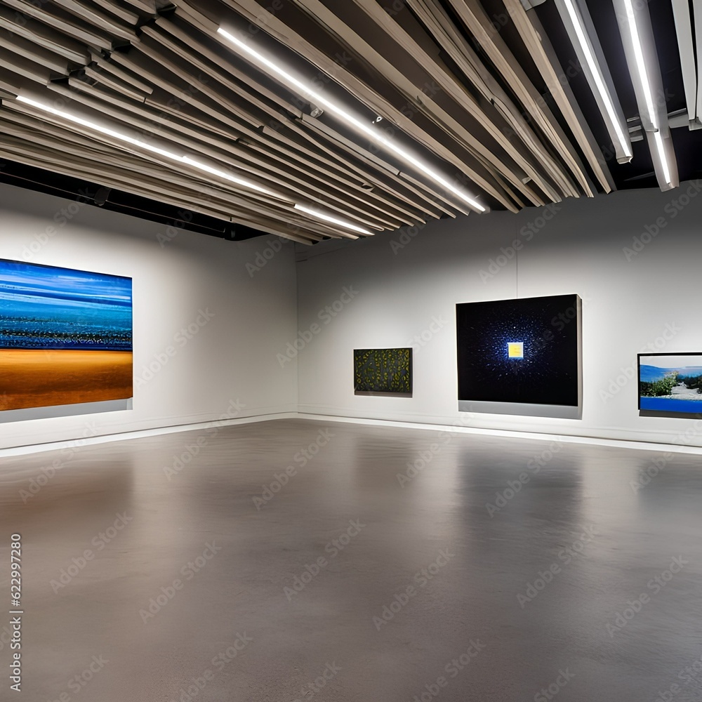 237 A modern art gallery with interactive digital installations ...