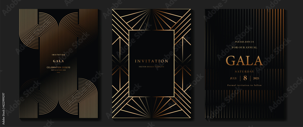 Luxury invitation card background vector. Golden elegant geometric ...